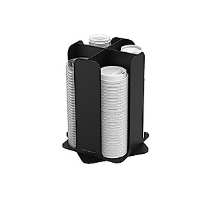 Mind Reader Cup and Lid Organizer Carousel, 4 Compartment, Black, 7.75 x 12 x 7.75