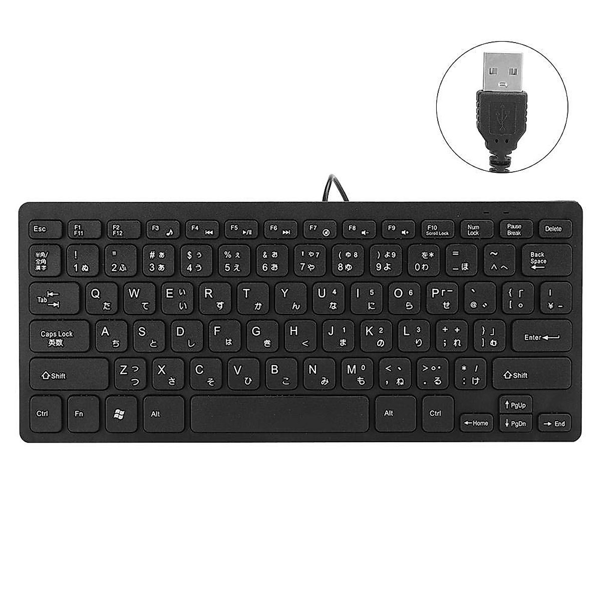 Wired Mini Japanese Keyboard,USB Interface Keyboard with White Japanese Lettering for Computer, Mute Ultra-Thin 78 Key Japanese English Black USB Wired Computer Keyboard(Black)