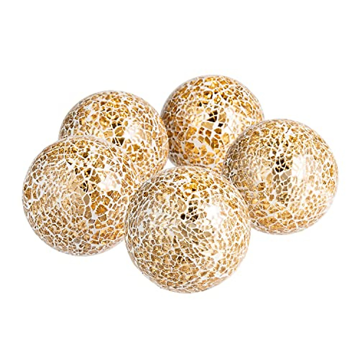 Ka Home Gold Mosaic Glass Orbs Set of 5 - Decorative Sphere Balls for Centerpiece, Tray and Bowl Displays -3 inches Each