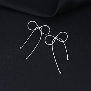Reffeer Solid 925 Sterling Silver Bow Drop Earrings Dangle for Women Teen Girls Bowknot Dangle Earrings Studs (A-Silver)