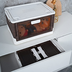 Sooyee Collapsible Storage Bins,Plastic Stackable Storage Bins,Closet Organizer,6 Gal(25.8Qt) Folding Storage Box Containers with Door and Lid for Bedroom/Office/Kitchen