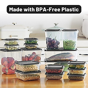 34Pcs Food Storage Containers with Lids (17 Containers and 17 Lids), Salad Dressing Condiment Leftover Lunch Box, Reusable Plastic Freezer Containers Microwave Dishwasher Safe (7 Assorted Size, Grey)