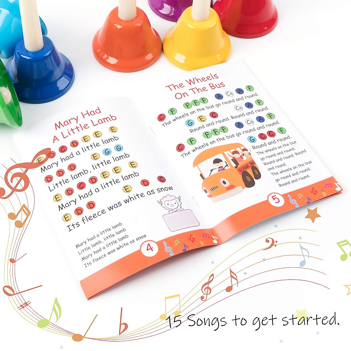 Handbells, Hand Bells Set 8 Note Musical Bells with Colorful Songbook for Toddlers Children Kids Adults School Church Classroom Wedding, by Vangoa