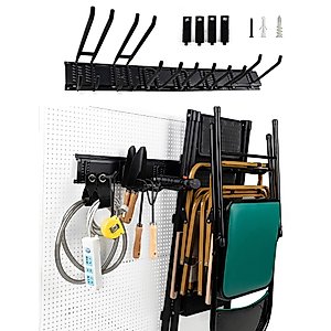 Garage Tool Organizer Wall Mount 48 Inches Max Load 539lbs ，Garage Storage, Garage Organization, Adjustable with 7 Heavy Duty Hooks and 4 Cable Ties, Yard Tools holder and Power Tool Organizer Rack