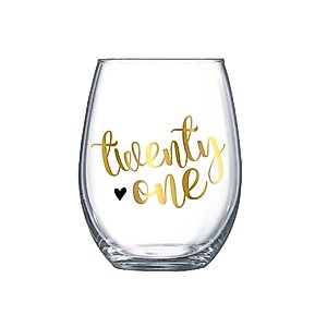 21st Birthday Gift for Women Party Ideas in Gold Twenty One Her Large Stemless Wine Glass 007