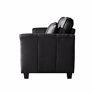 86.6” Flare Arm Polyester Upholstered Sofa with 2 Pillows - 3-Seater Couch for Living Room, Bedroom, Lounge, Office - Contemporary Design, Home Decor Furniture Accessory (Black)