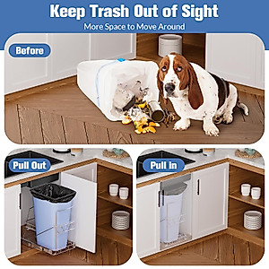 Pull Out Trash Can Under Cabinet - Under Sink Trash Can Pull Out Kit, Adjustable Kitchen Garbage Can Pull Out, Roll Out Kitchen Cabinet Trash Can Slide Out Rack for 7-11 Gallon Trash Can Not Included