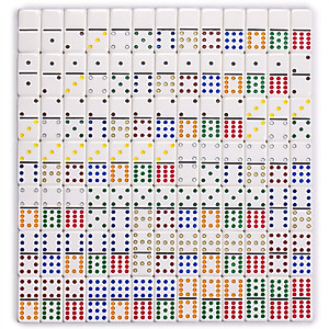 Yellow Mountain Imports Mexican Train Complete Set with Double 12 Dominoes (Pips/Dots), Wooden Hub, Die Cast Train Markers, and Scorepad