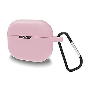 Geekria Silicone Case Cover Compatible with JBL Tune 130NC TWS True Wireless Earbuds, Earphones Skin Cover, Protective Carrying Case with Keychain Hook, Charging Port Accessible (Pink)