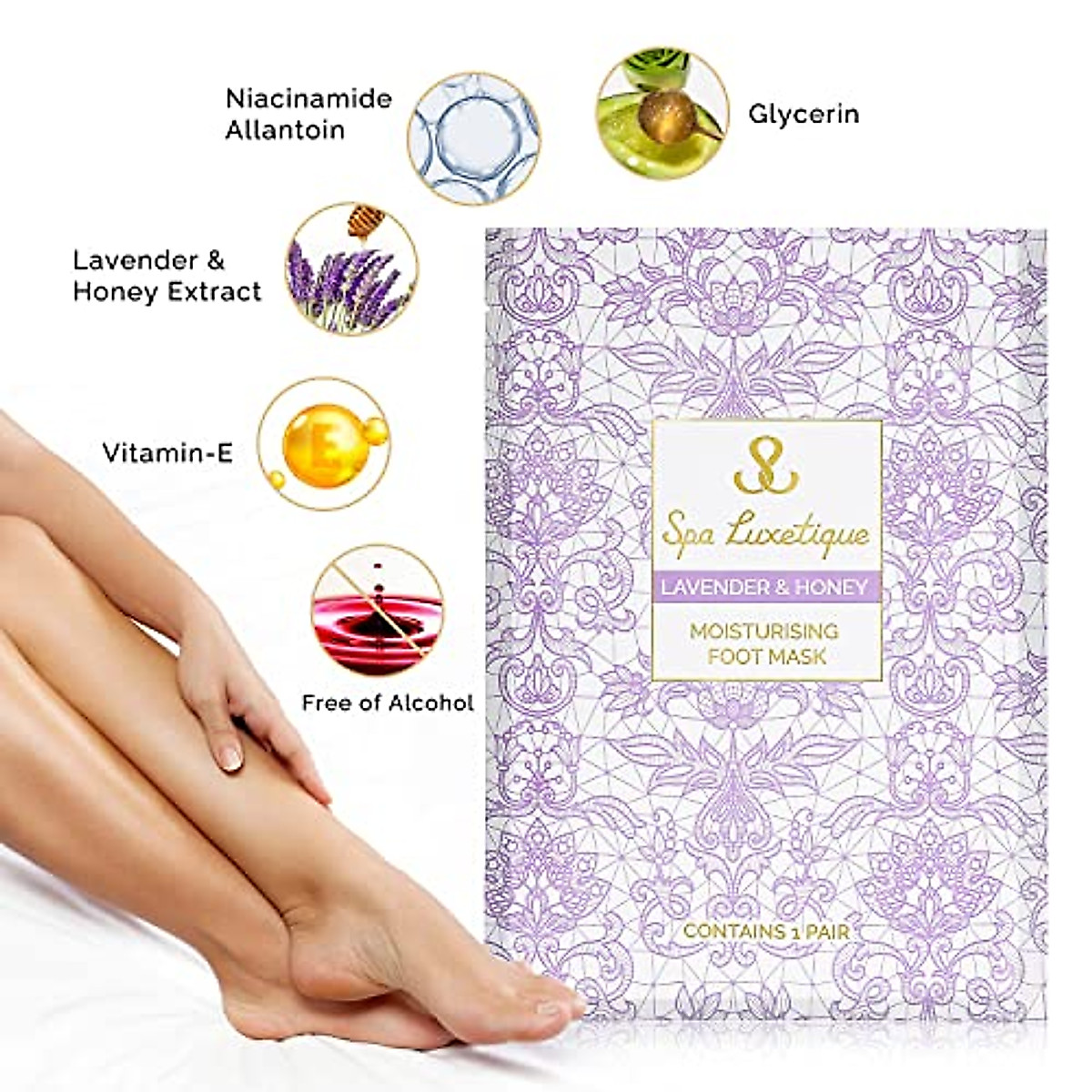 Foot Mask - 5 Pairs Lavender & Honey Foot Spa for Rough Dry Cracked Feet Reduce Dead Skin, Moisturizing Socks for Baby Foot, Relaxing Soft Feet Treatment for Women & Men, Foot Care Christmas Gifts