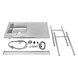 Kitchen Sink, Free Standing Stainless Steel Single Bowl Commercial Restaurant Set w/Faucet & Drainboard, Utility Washing Hand Basin w/Workbench for Kitchen Indoor Outdoor