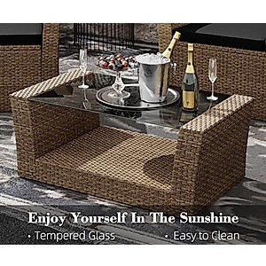 LHBcraft 4PCS Patio Furniture Set, Outdoor Conversation Sets with Rattan Chair Table, Wicker Loveseat Sofa Bistro for Garden, Pool, Backyard