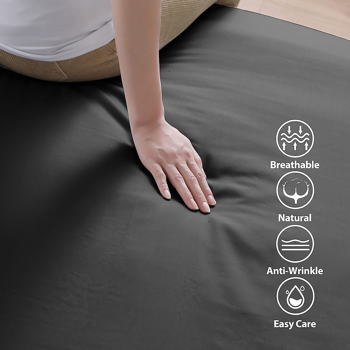 100% Egyptian Cotton Fitted Sheet Twin Size Black, 600 Thread Count, 8-16" Deep Pocket Sheet, Soft & Elastic Sateen Weave Bottom Sheet for Hotel & Home (Black, 1 Pack Fitted Sheet Only,Twin)