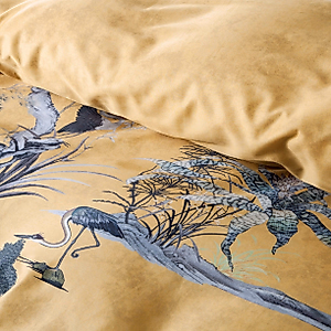Get Bed Ready Chinoiserie Chic Duvet Cover Set Painted Oriental Garden Print Bedding 400tc Cotton Sateen Beautiful Botanical Nature Antique Asian Drawing (Ocher Shade, King)