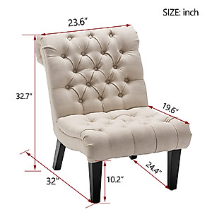 Yongqiang Accent Chairs Set of 2 Modern Armless Living Room Bedroom Chairs Upholstered Button Tufted Slipper Chairs with Solid Wood Legs Cream Fabric