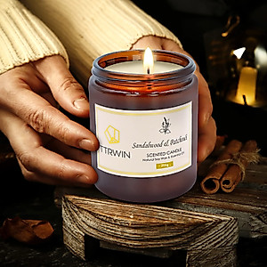 TTRWIN Sandalwood & Patchouli Scented Candle, 50H Long Burning, 200g Natural Soy Wax, Wood Fragrance Glass Jar Candle, Aromatherapy Gift for Mother's Day, Housewarming