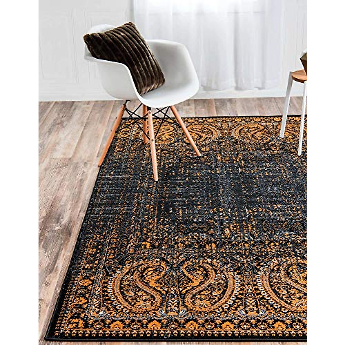 Unique Loom Imperial Collection Paisley, Distressed, Border, Vintage, Modern, Abstract Area Rug, 2 x 3 ft, Black/Orange