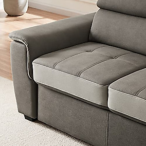 Pull-Out Sleeper Sofa, Faux Leather Sectional Sofa Bed, Modern Tufted L Shaped Conversible Sleeper Couch with Storage Chaise for Living Room
