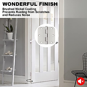 Door Hinges, Brushed Nickel 3.5 x 3.5 Inch Interior 3 1/2 Inch Silver Door Hinges Rounded 5/8" Radius Corners Iron Bifold Residential Hinges for Doors Hardware (3 Pack)