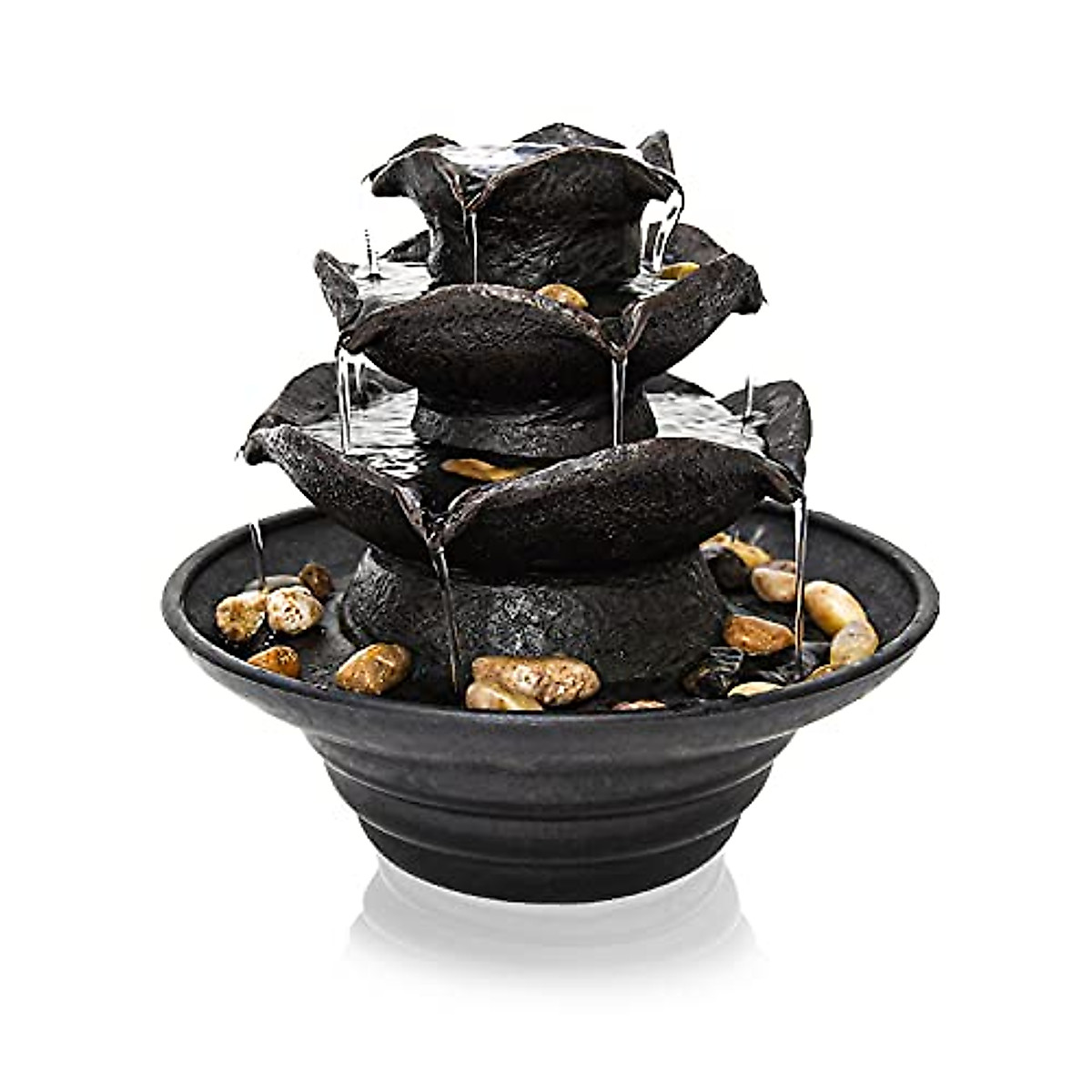 AOC 3 Tier Tabletop Fountain Indoor with LED Lights Water Fountain, Relaxation Tabletop Fountain Includes Many Natural River Rock, Mini Desktop Water Fountain for Living Room Bedroom