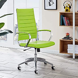 Modway Jive Ribbed High Back Tall Executive Swivel Office Chair With Arms In Bright Green