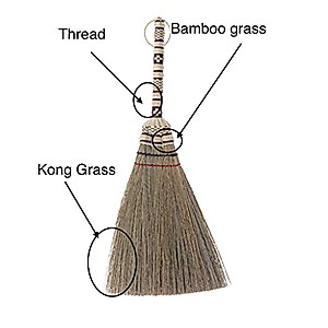 SN SKENNOVA - (Tiny Size) 11 inch Short of Asian Whisk Broom Thai Natural Straw Broom with Embroidery Nylon Thread Handle with Nylon Hanger