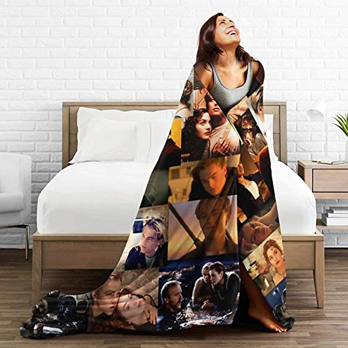 Gmhnssdszd Movies Titanic Collage Soft Fannel Fleece Jack Rose Sweet Love Throw Lightweight Warm Plush Blankets Bed Couch Office Home Accessories Funny Gifts for Women Men Kids Pets 80x60inch,Black