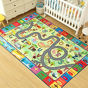 Terrug Kids Rugs for Playroom, Educational Classroom Rug for Kids Room, Washable Nursery Rug Carpet Non Slip Playroom Rug Play Mat for Learning ABC Rug, Numbers, Animal, Colors, Season, 4X6 Feet