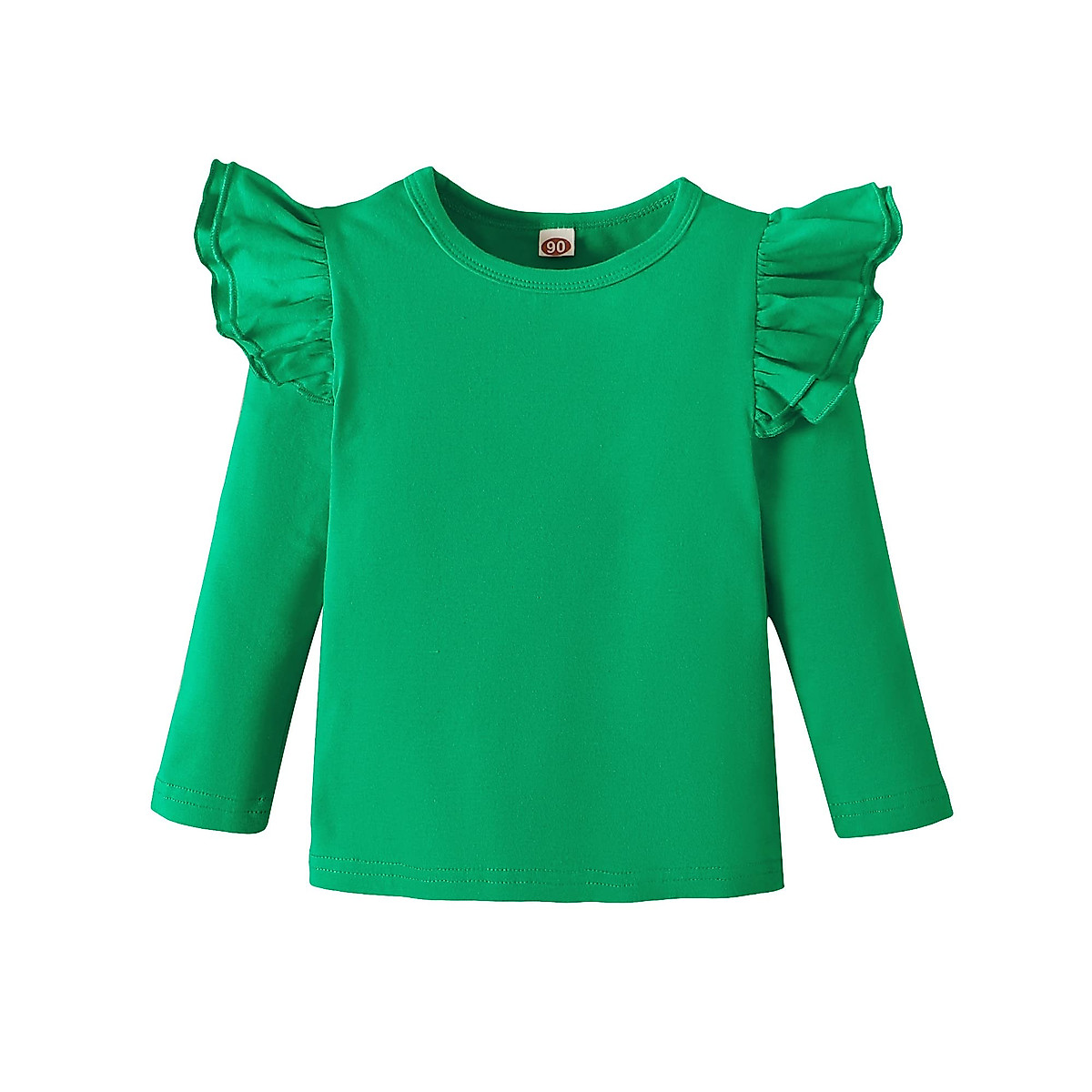 Sanpersonlin Toddler Baby Girl Solid Color T Shirt Kids Blouse Basic Plain Ruffle Top Cotton Casual Clothes (0020E-Long Sleeve Green, 4-5 Years)