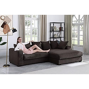 Oversized Two-Piece Right Facing Sectional Sofa Couches for Living Room, 109.75-Inch L Shaped Convertible Corduroy Upholstered Sofa&Couch with Left Chaise Daybed,Beige