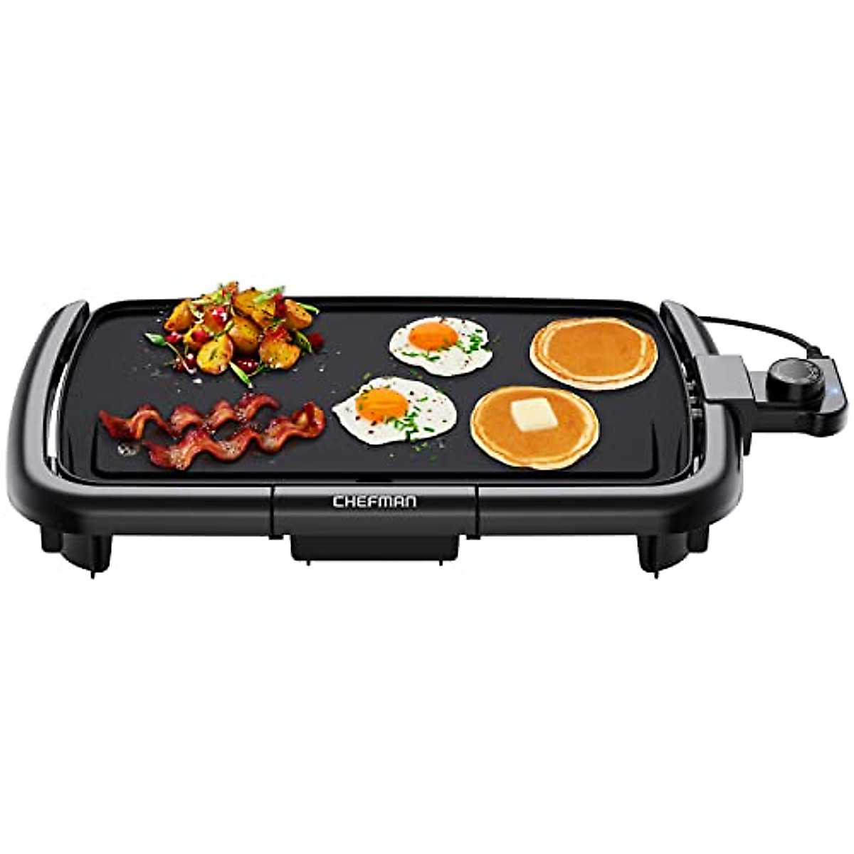 Chefman Electric Griddle with Removable Temperature Control, Immersible Flat Top Grill, Burger, Eggs, Pancake Griddle, Nonstick Easy Clean Cooking Surface, Slide Out Drip Tray, 10 x 16 Inch