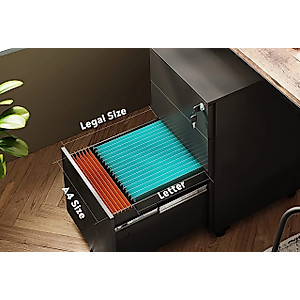 Sanoolir Locking File Cabinet 3 Drawer, Mobile File Cabinet on Wheels Under Desk fits Legal/Letter/A4 Size for Home/Office (Black)