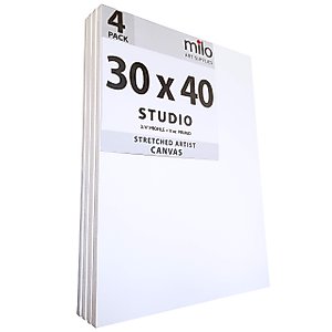 milo Pro Stretched Artist Canvas | 30x40 inch | Pack of 4 | 3/4” inch Thick Studio Profile | Ready to Paint 11 oz Primed Heavy Duty Large Canvas Art Supplies for Painting