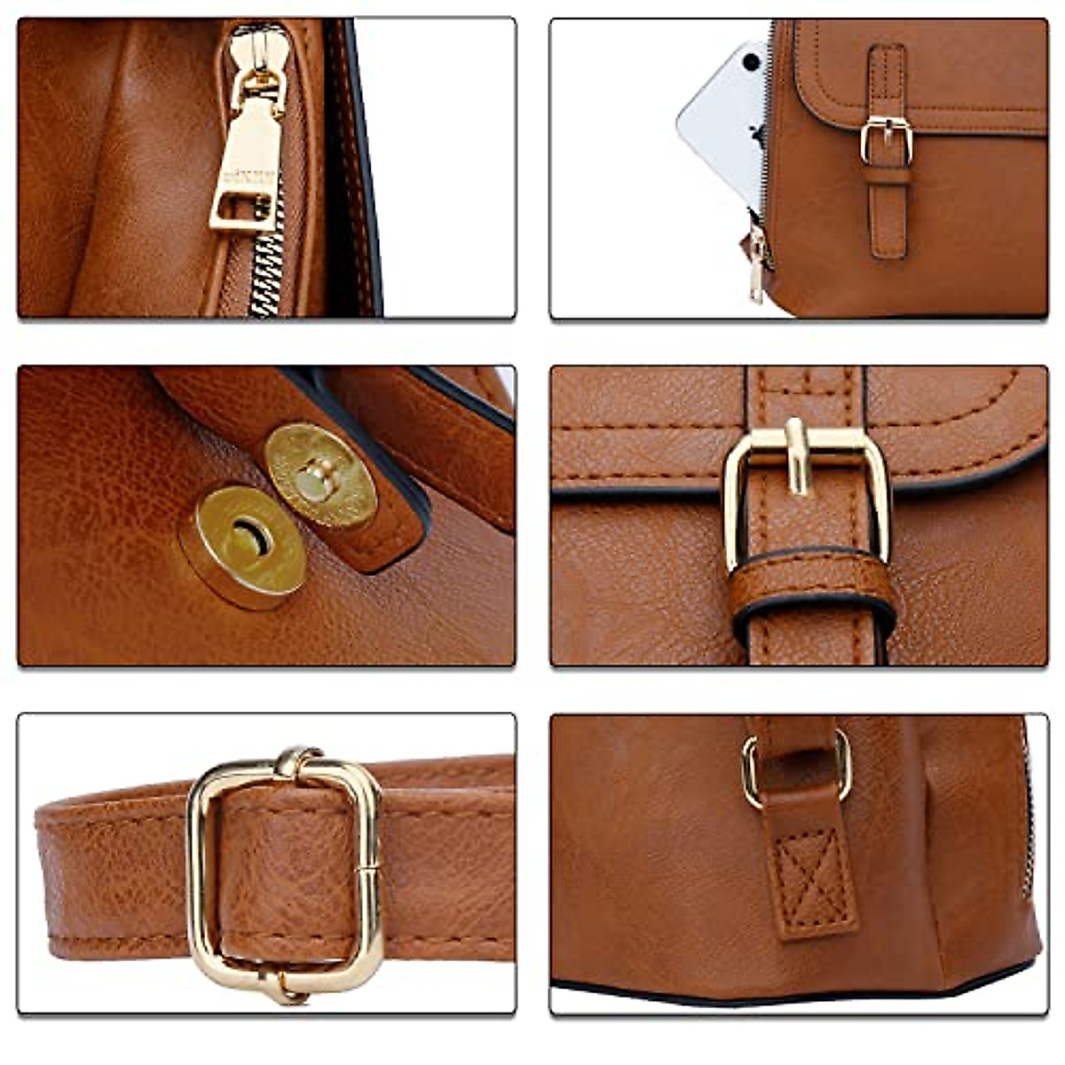 KKXIU Stylish Teen Girls Backpack Bag for Women Vegan Leather Small Bookbag Purse with Multiple Pockets (a-Brown)