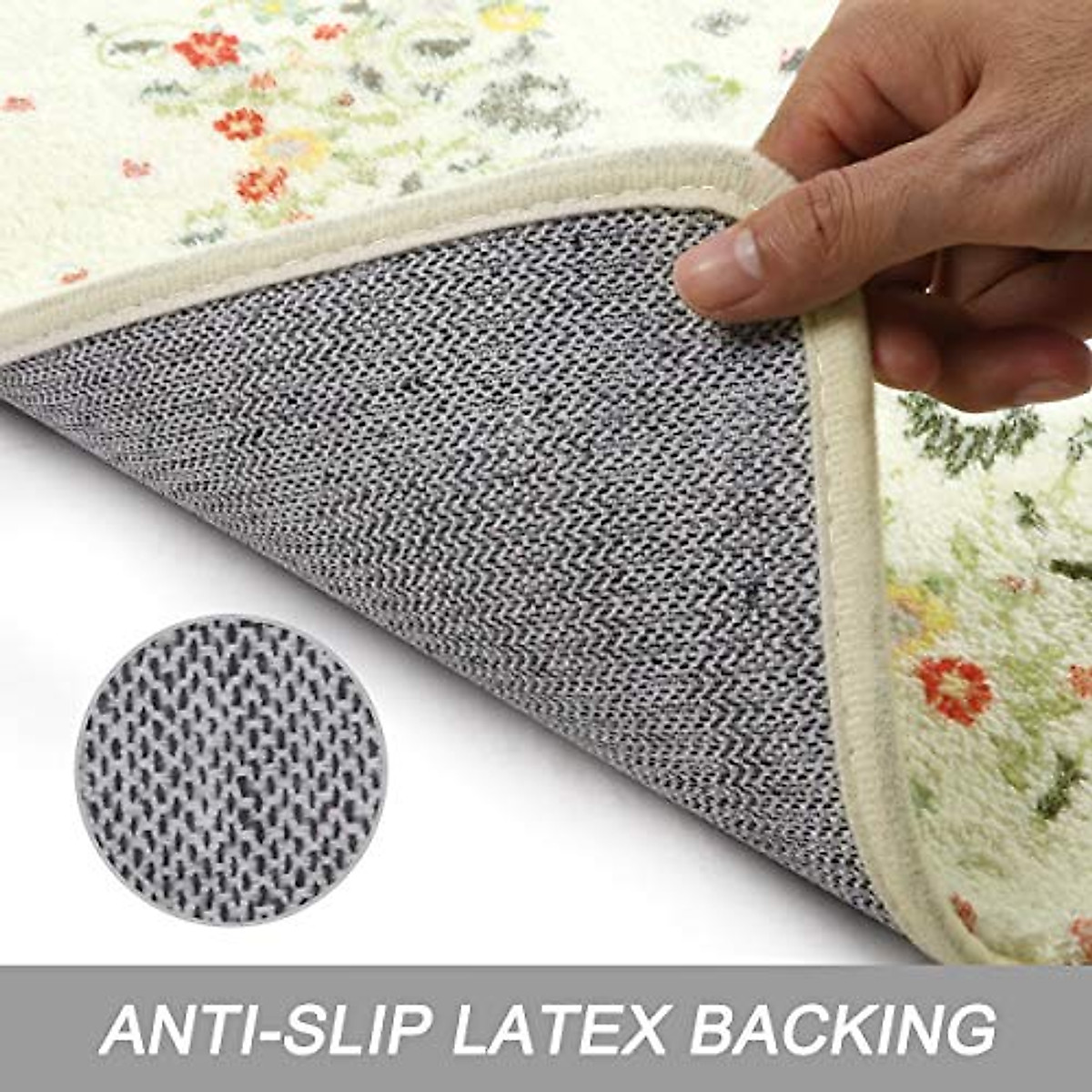 Uphome Non-Slip Floral Beige Area Rug 3' x 5', Rustic Distressed Accent Throw Rugs Machine Washable Shag Collection Floor Carpet for Bedroom Living Room Home Decor