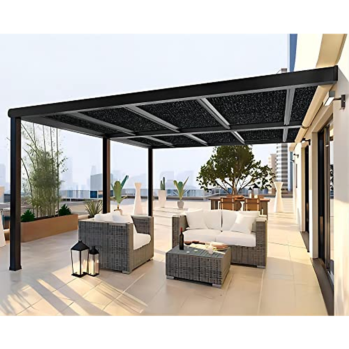 Shatex 90% 8x12ft Sun Shade Fabric for Pergola Cover Porch Vertical Screen, Black