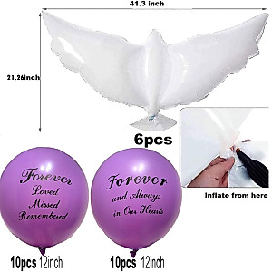 26 Pieces Purple Memorial Balloons Funeral Remembrance Balloons and 41.3 Inch Peace Dove Balloons for Release in Sky,Condolence, Funeral, Anniversary, Memorial Services
