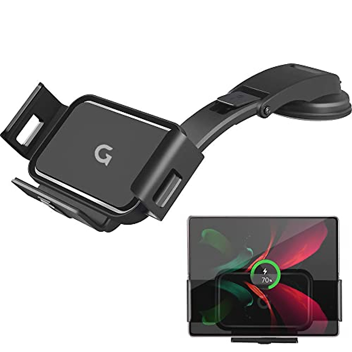 Gaze Wide H Wireless Car Charger for Galaxy Z Fold 3, Fold 4, iPhone 13 Pro Max, Landscape Smartphone Mount, 15W Qi Fast Charging, Dashboard Air Vent Mount