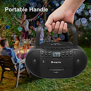 G Keni Portable CD and Cassette Player Boombox Combo, Casette Tape Recorder with Remote, AM FM Radio, USB Playback with Earphone Jack, 5.1V Bluetooth Speaker, Battery Operated or AC Powered for Home