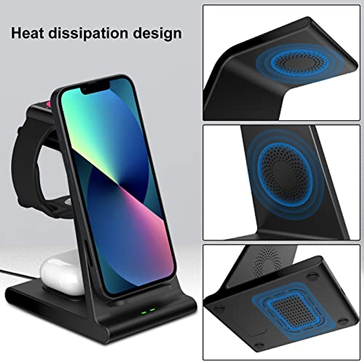 Wireless Charger for iPhone 14 Pro, Wireless Charging Station Compatible with iPhone 14 Pro Max 13 12 11 Series, iWatch Charger for Apple Watch 8 7 SE 6 5 4 3 2 1, Airpods Pro 2/Airpods 3rd Generation