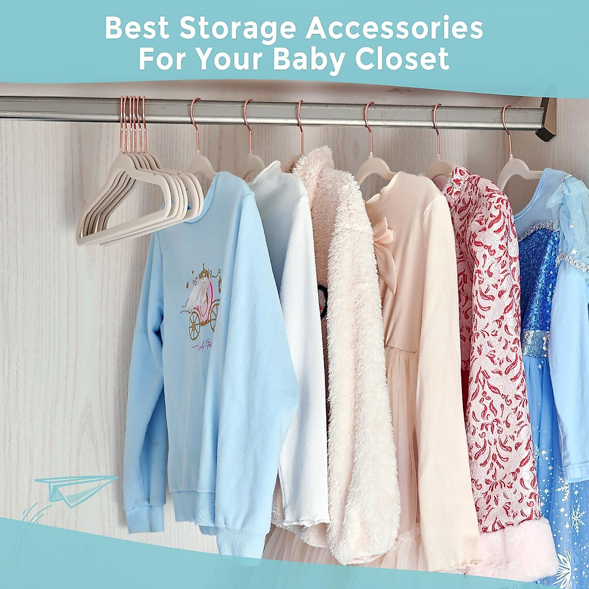 Tonswachic Baby Velvet Hangers 30 Pack - 11'' Inch Premium Non Slip Kids Felt Hangers for Clothes - Ultra Thin Baby Felt Hangers for Toddler Kids' Closet with 10 Hanger Clips - Beige