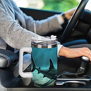 Hammerhead Shark Tumbler with Handle Travel Mug Water Bottle Tea Coffee Cup White-style