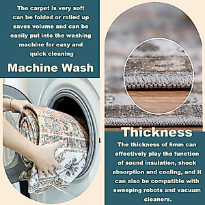 CHAMPLANT 6'x9' Green Washable Area Rug Boho Chic Medallion Distressed Design Non-Shedding Easy Care Ideal for High Traffic Areas in Living Room Bedroom Office Kitchen Coffee Table Large Carpet