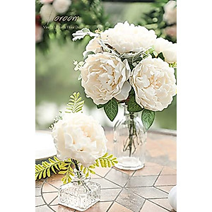 floroom Artificial Flowers 16pcs 4" Cream Blooming Peonies Real Looking Foam Fake Roses with Stems for DIY Wedding Bouquet Bridal Shower Centerpieces Floral Arrangements Party Tables Home Decorations