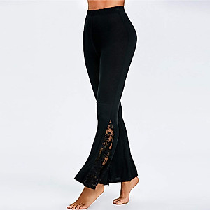 Aniywn Womens High Waist Ruffle Flare Bell Bottom Pants Casual Stretch Panel Leggings Pants Black