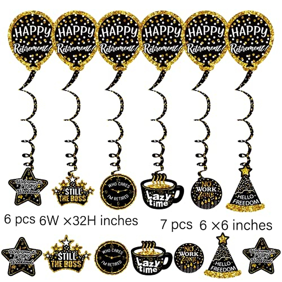 retirement party decorations banner gifts - (22pack) happy retirement gold banner, 6 paper Poms, 6 Hanging Swirl, 7 decorations stickers. retirement sash for men and women (GOLD BANNER)