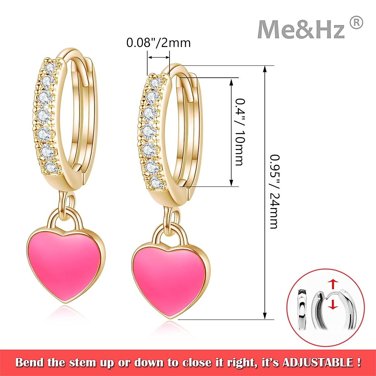 14K Gold Plated Pink Heart Dangle Drop Earrings for Women CZ Huggie Hoops Charm Earrings Dangling Hot Pink Enamel Love Heart Earrings Dainty Cute Valentines Day trendy Jewelry
