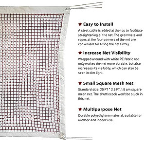 DOURR Badminton Net, Outdoor Indoor Sports Classic Badminton Replacement Net with Steel Cable Ropes for Backyard Beach Garden Schoolyard (20 FT x 2.5 FT)