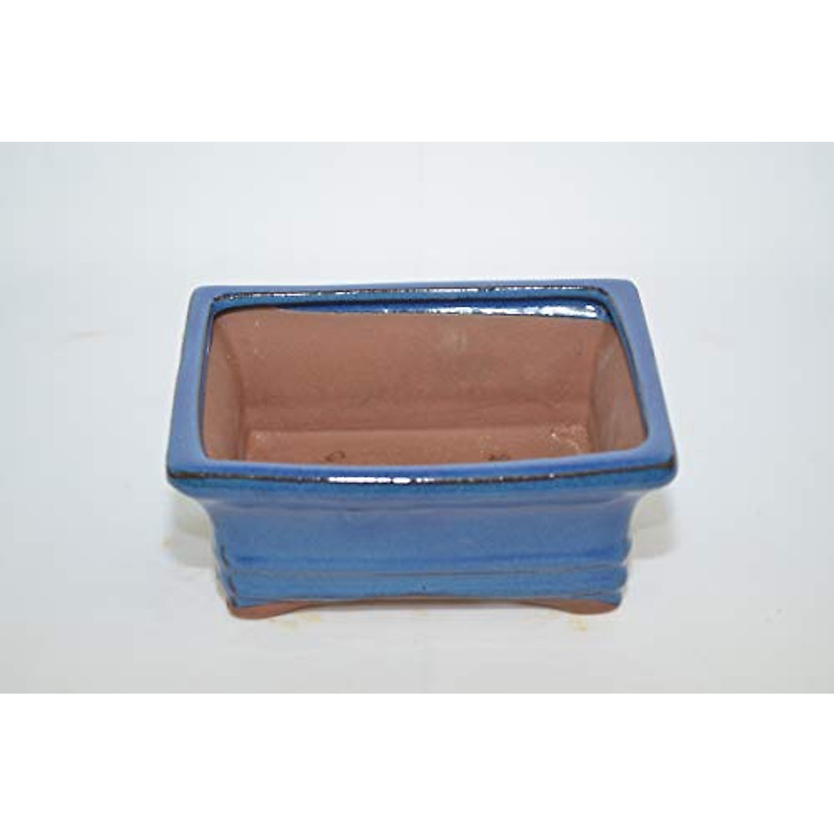 Bonsai Ceramic Pot 6" Blue Color, Rectangle Shape with draining Holes.
