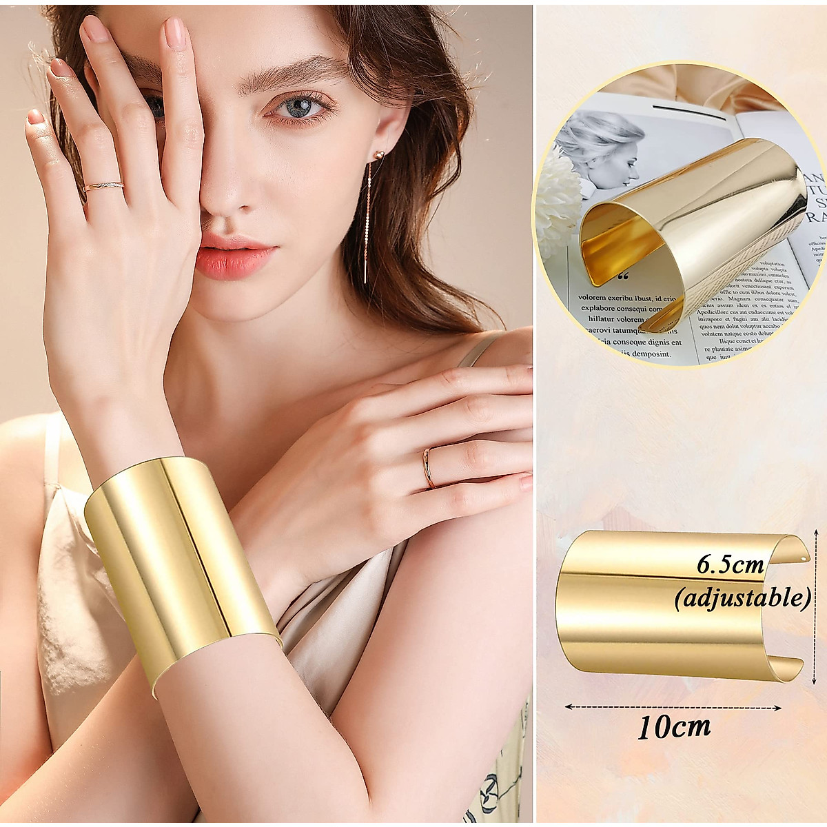 FIRAZIO 2 Pcs Cuff Bangle Bracelet for Women Open Wide Wire Bracelets Gold Wrist Cuff Wrap Bracelet